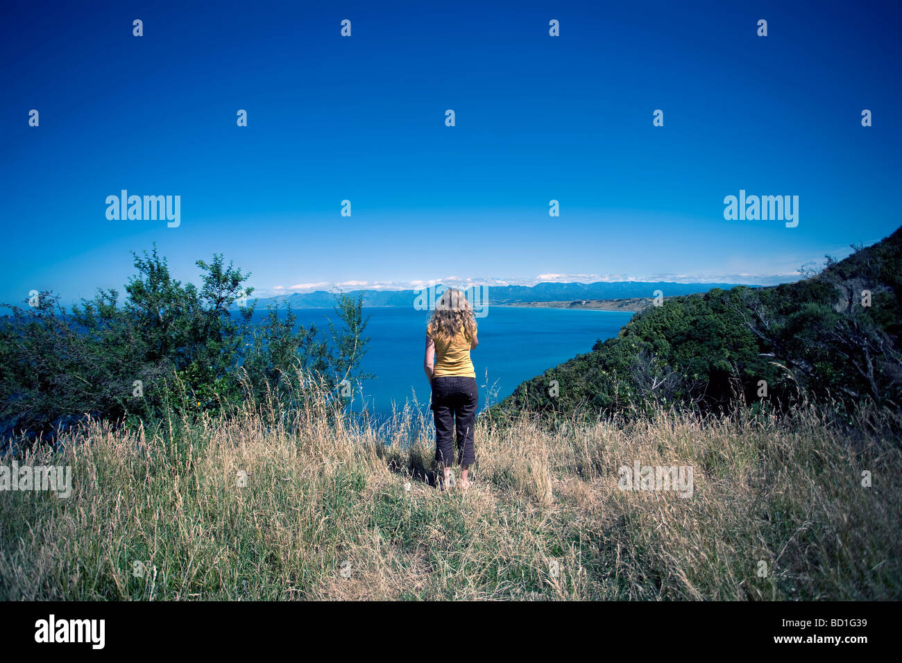 Woman looking out to sea Stock Photo - Alamy
