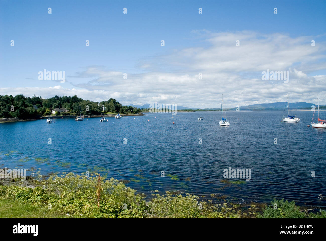 Boats in bay at Connel looking North to North Connel nr Oban Argyll ...