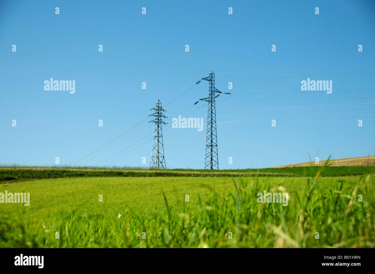 pylons of high-voltage lines Stock Photo - Alamy