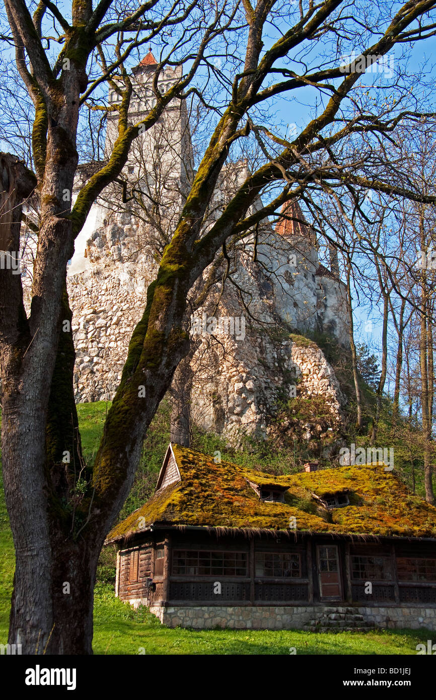 Romanian peasant cottage below Bran Castle (Dracula's Castle) in museum ...