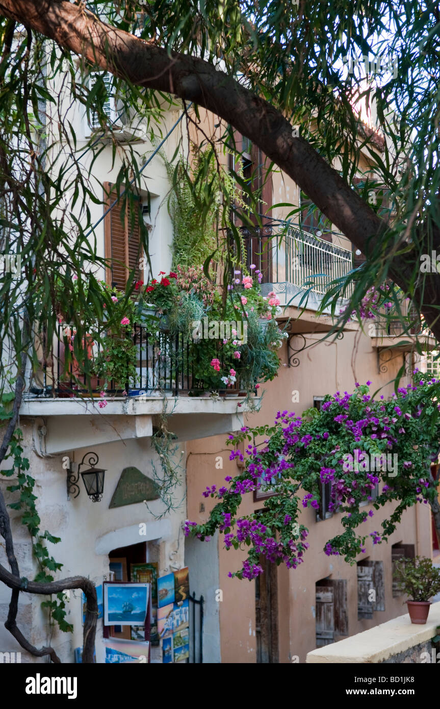 Typical Mediterranean building with balconies. Chania, Crete, Greece ...