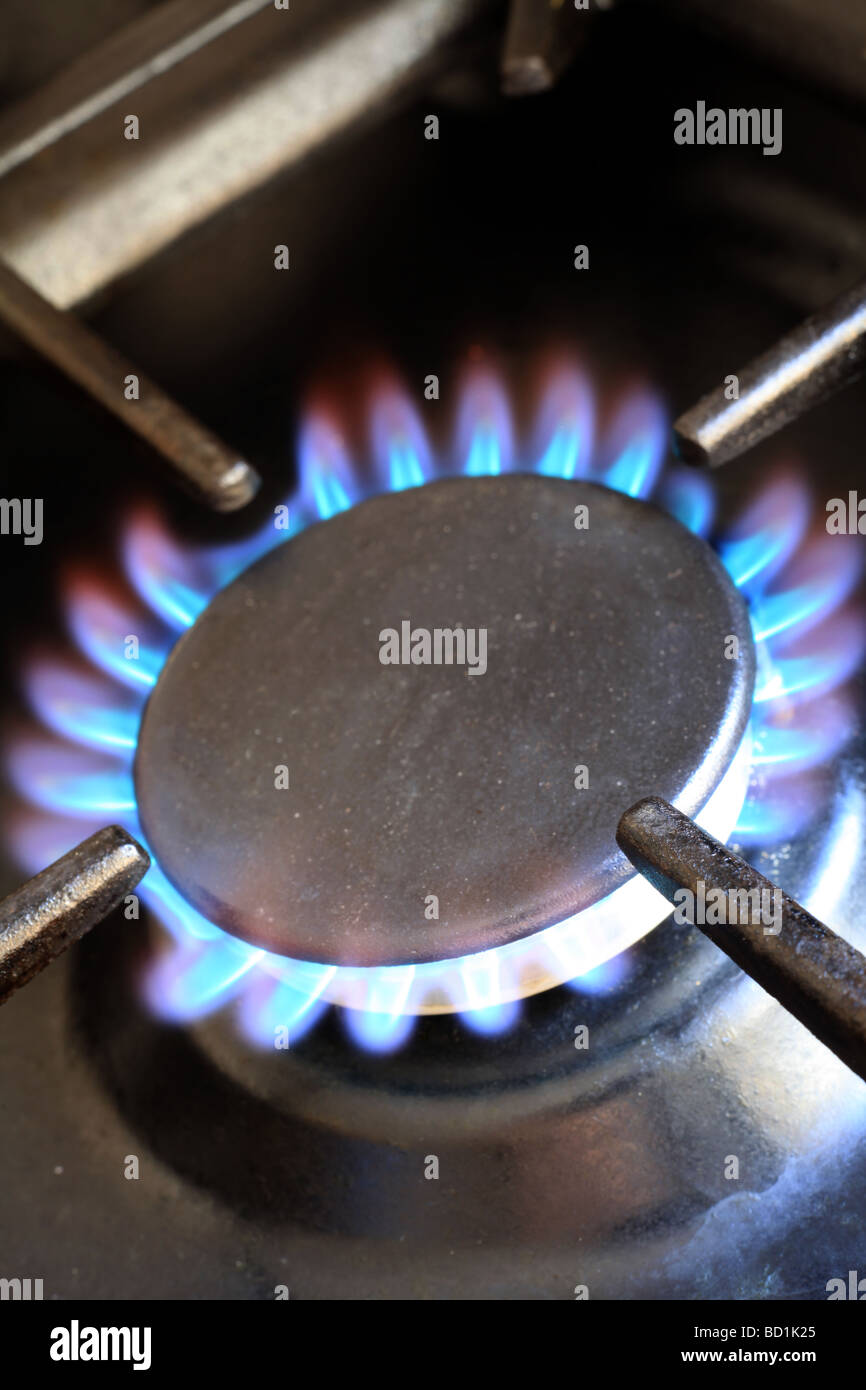 Flames on the ring of a domestic gas cooker Stock Photo - Alamy