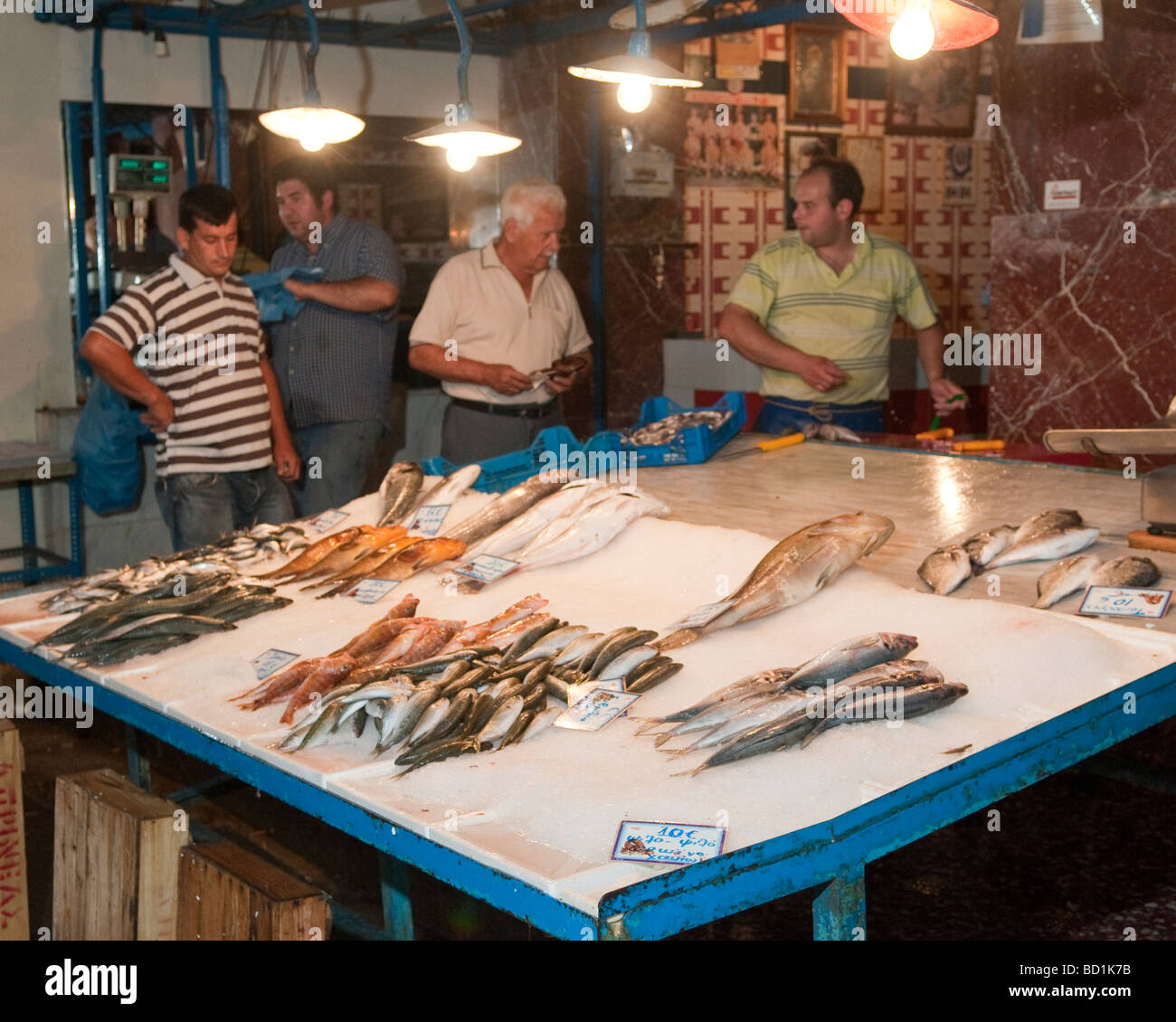 Fishmonger shop at the indoor market in Chania Crete Greece Stock Photo ...