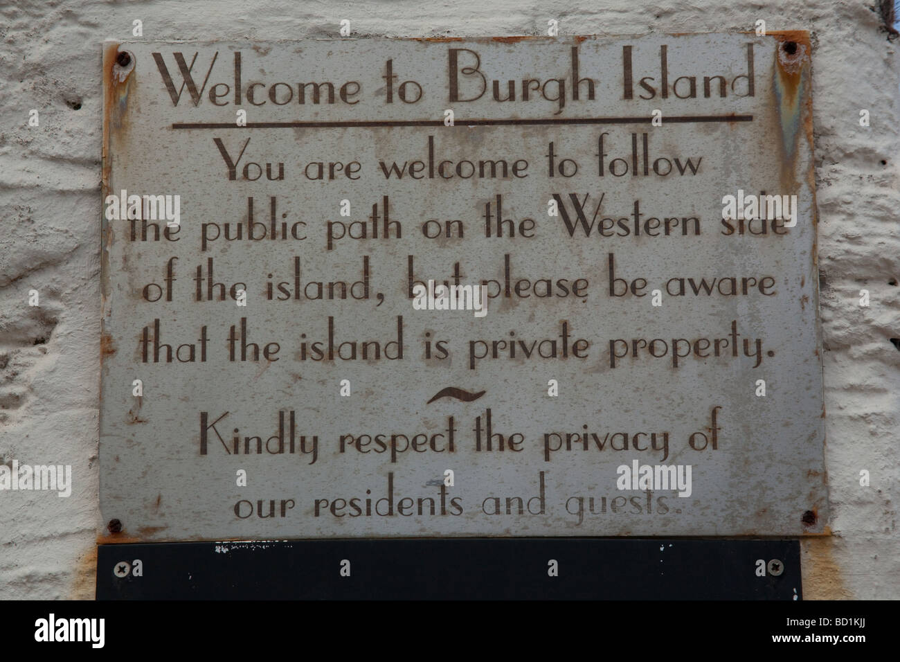 Welcome sign Burgh Island Devon England Stock Photo - Alamy