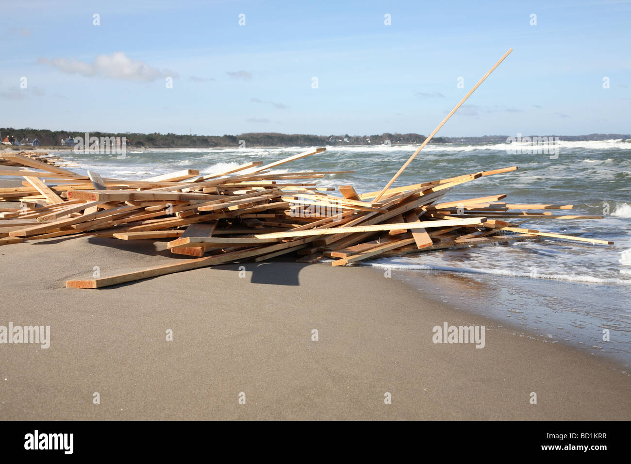 Timber deck cargo washed overboard from a Caribbean cargo vessel in the ...