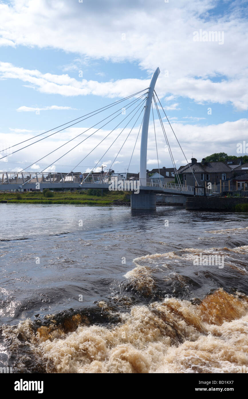 River Moy at Ballina Co Mayo Ireland with pedestrian bridge part of ...