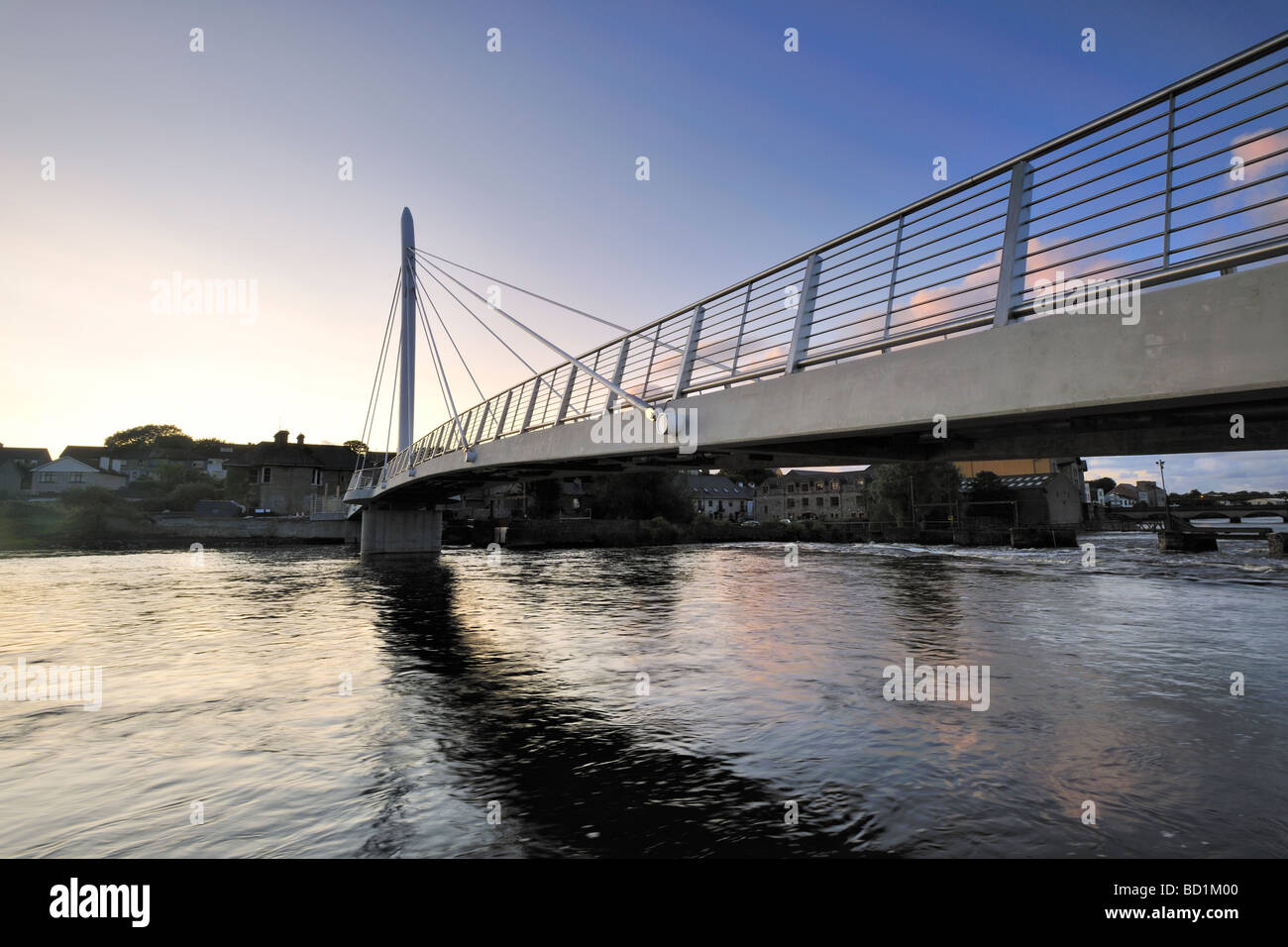 River Moy at Ballina, Co.Mayo, Ireland, with pedestrian bridge, part of ...