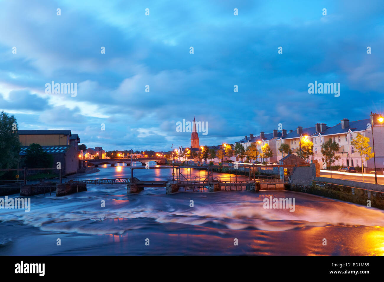 Ballina and River Moy, Co.Mayo, Ireland at twilight Stock Photo - Alamy