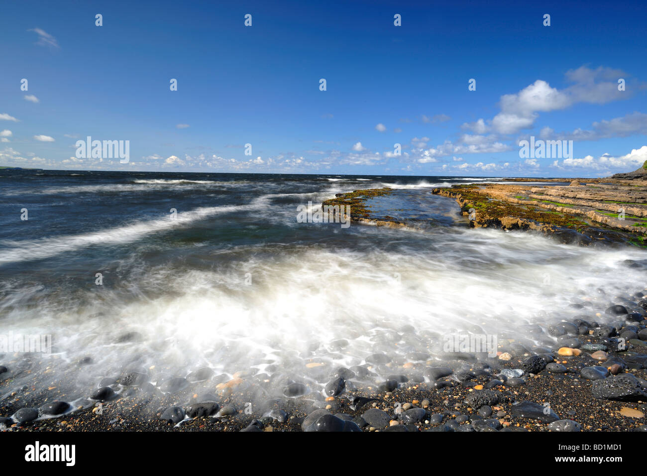 waves rush towards Co.Mayo coastline in Killala Bay, Ireland Stock ...