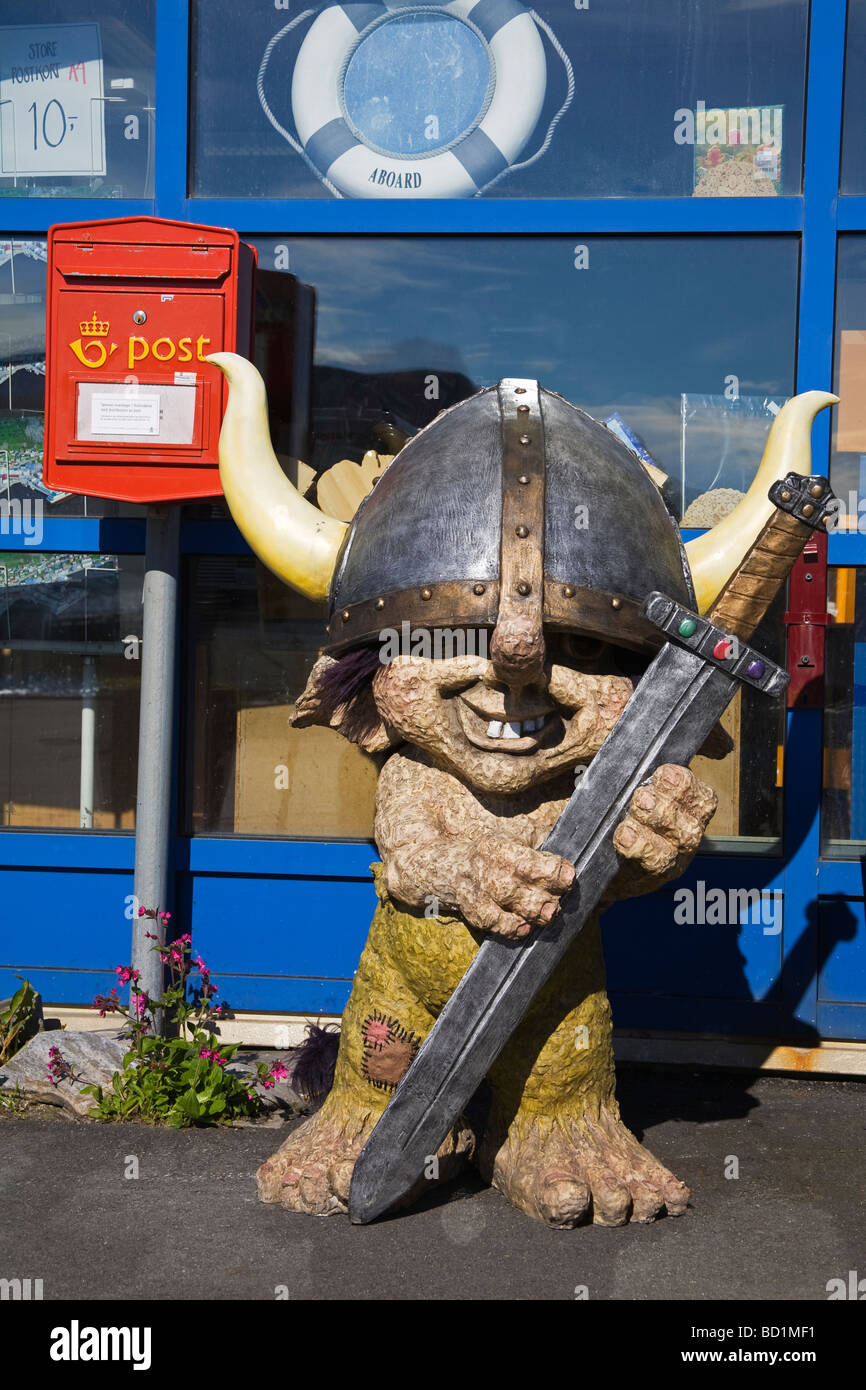 Troll outside store in Honningsvag Port Mageroya Island Finnmark Region ...