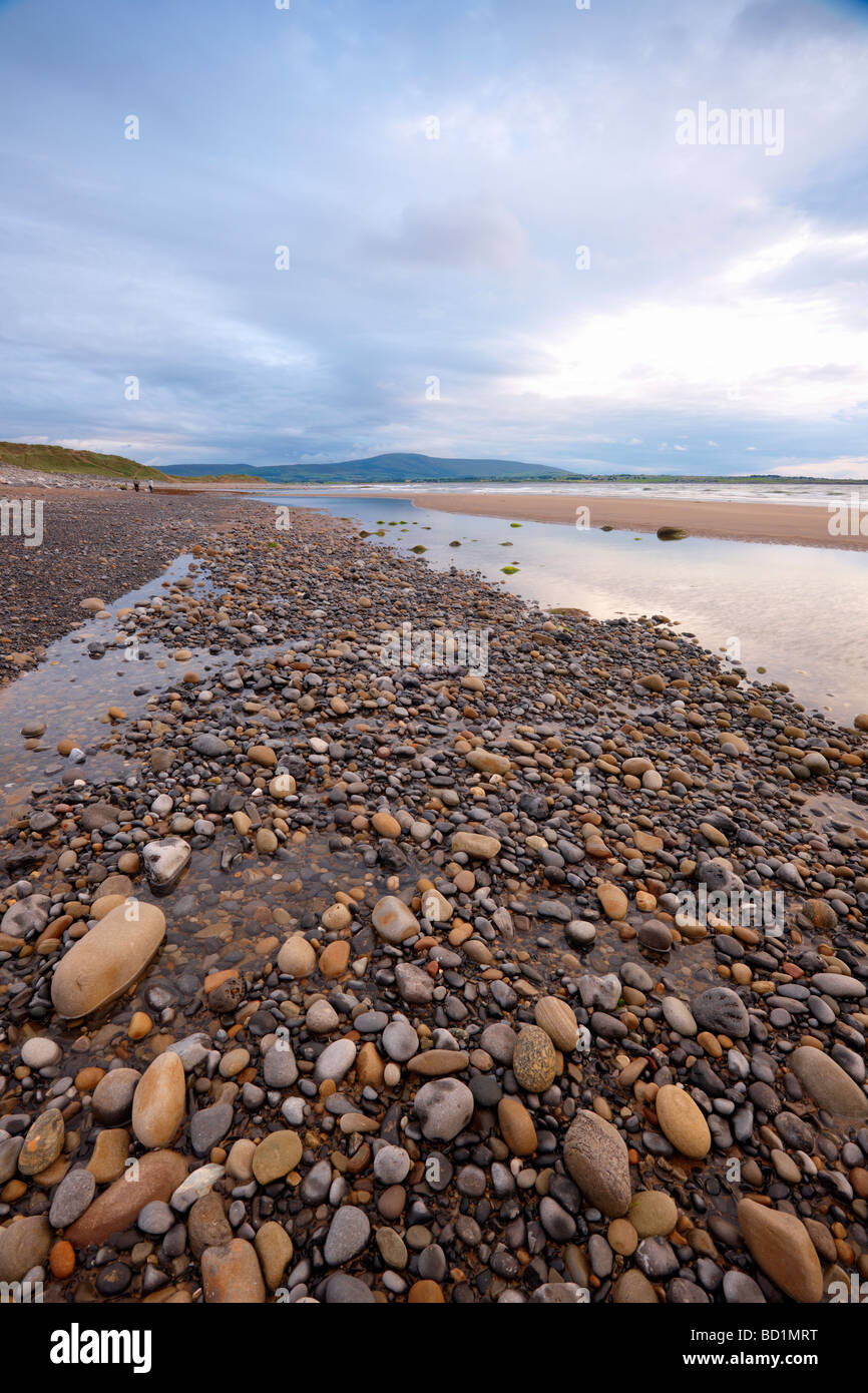evening light illuminates beach and shoreline at Strandhill, Co.Sligo ...