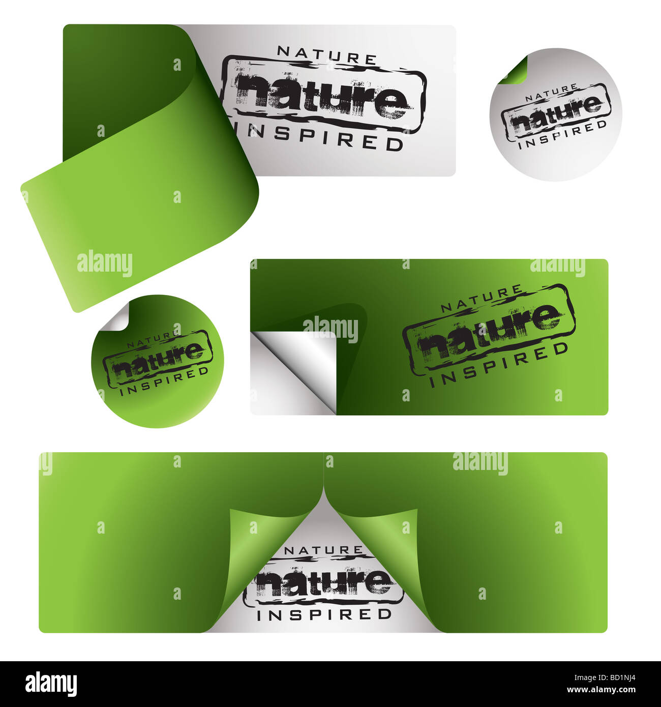 collection of green nature labels with page peel and shadow Stock Photo ...