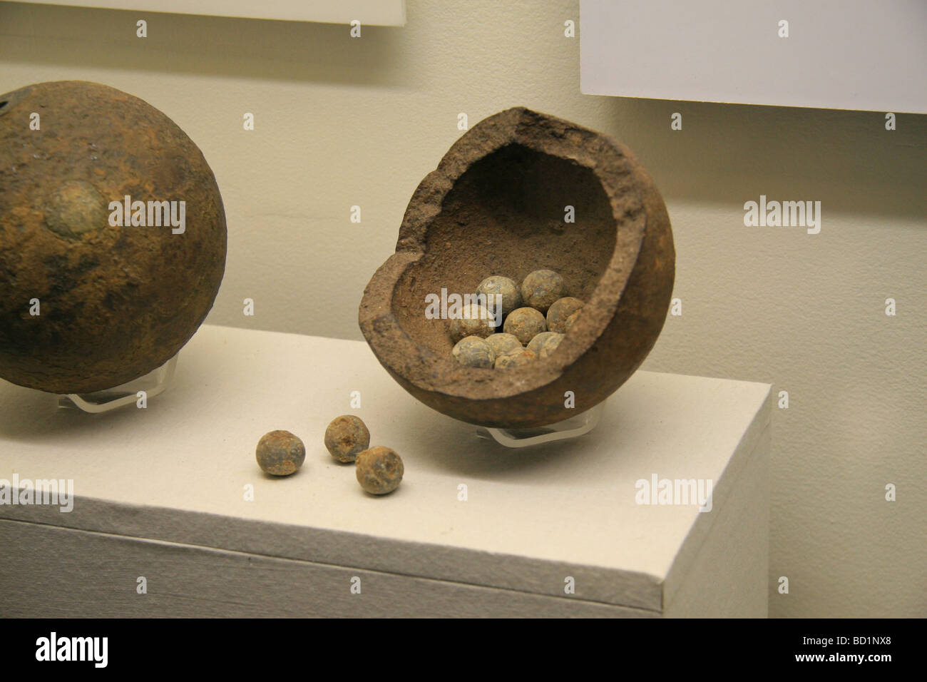 A mixed display of American Civil War artillery shells and shot on ...