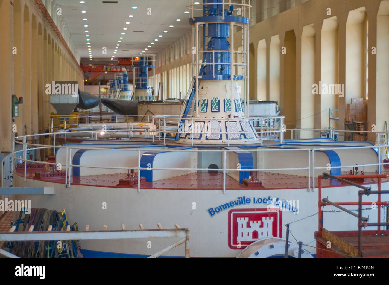 Turbines inside Powerhouse 1 at Bonneville Lock and Dam Columbia River ...