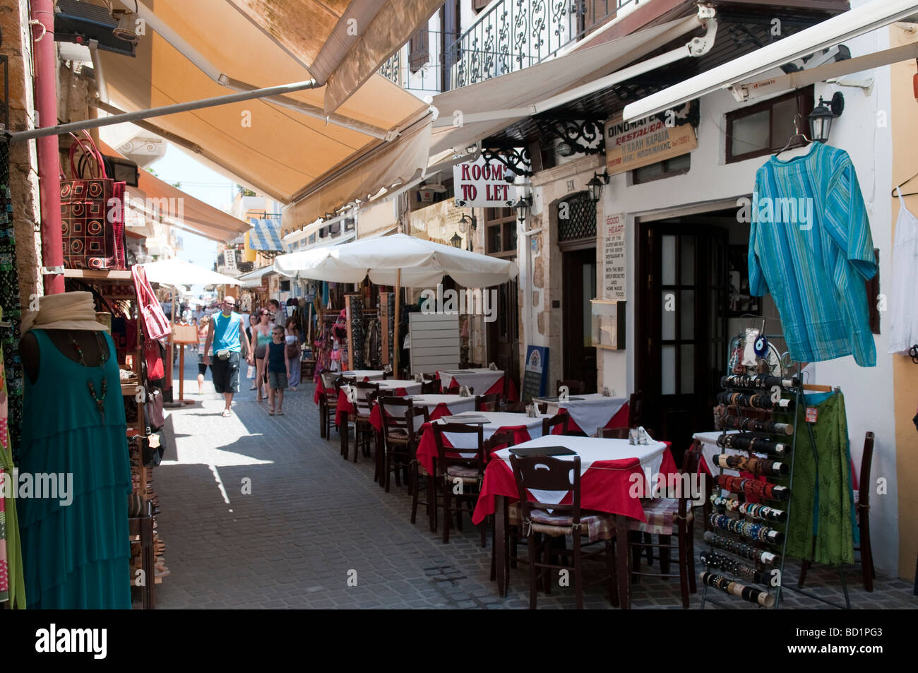 Typical street with restaurant and souvenir shops in the Old Town ...