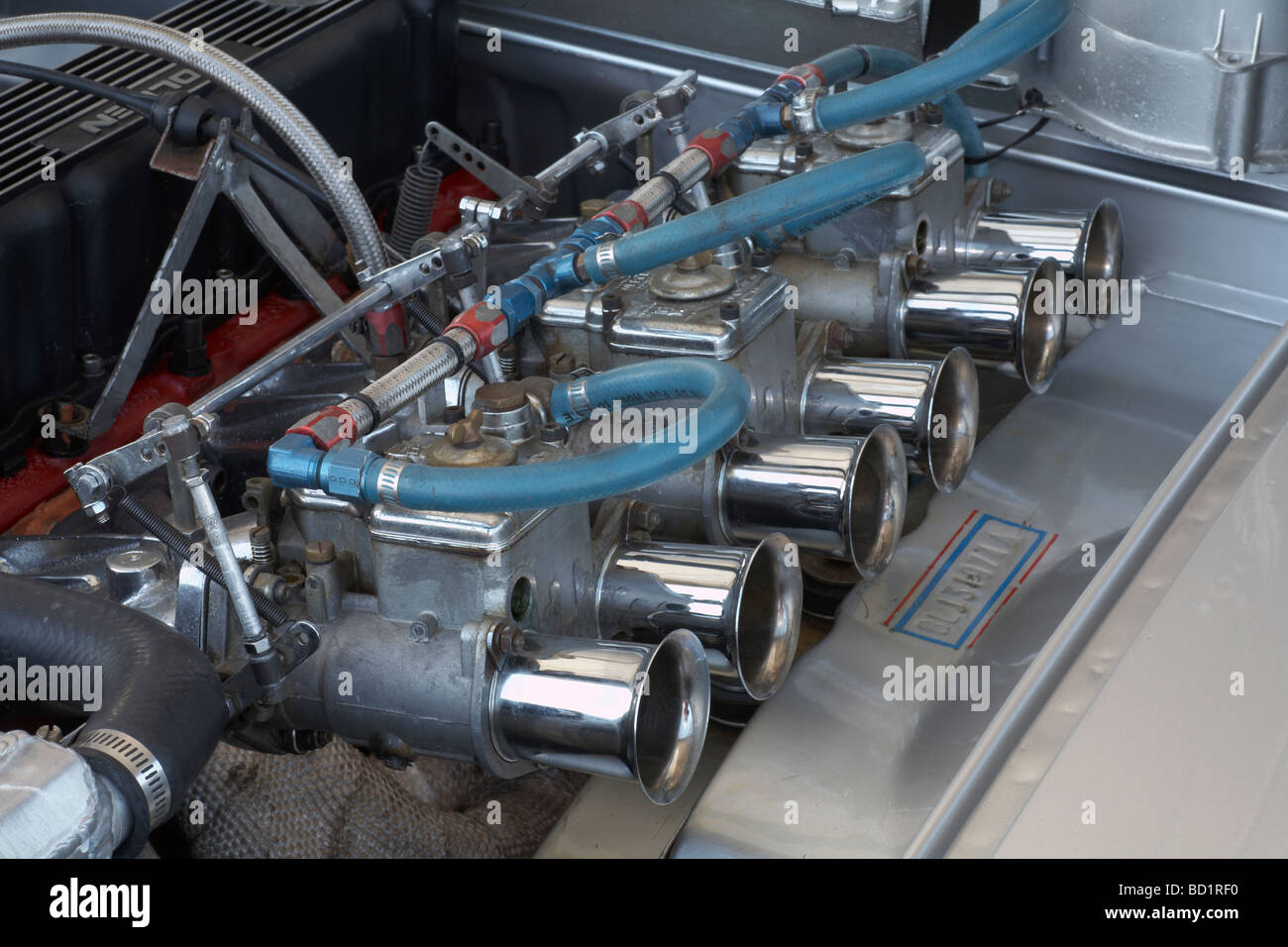 Row of Weber carburettors in the engine bay of a classic race car Stock ...