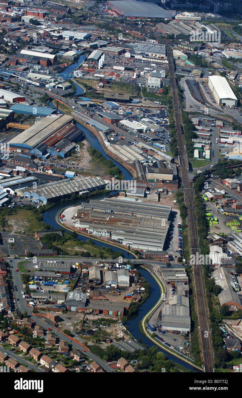 Aerial view of Wolverhampton with the Birmingham Main Line canal ...