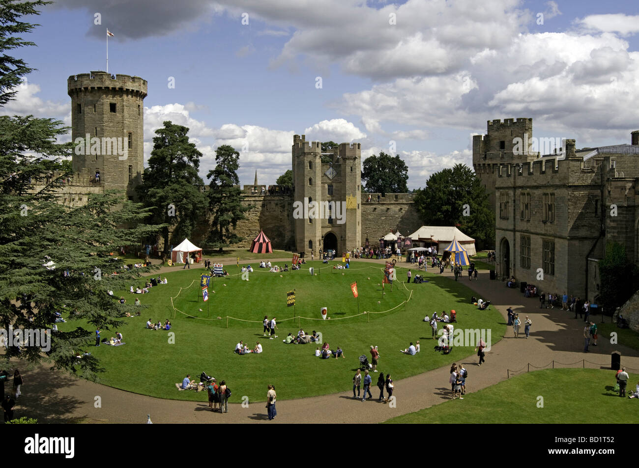 View of Courtyard, Guy's Tower and Gatehouse at Medieval Warwick Castle ...