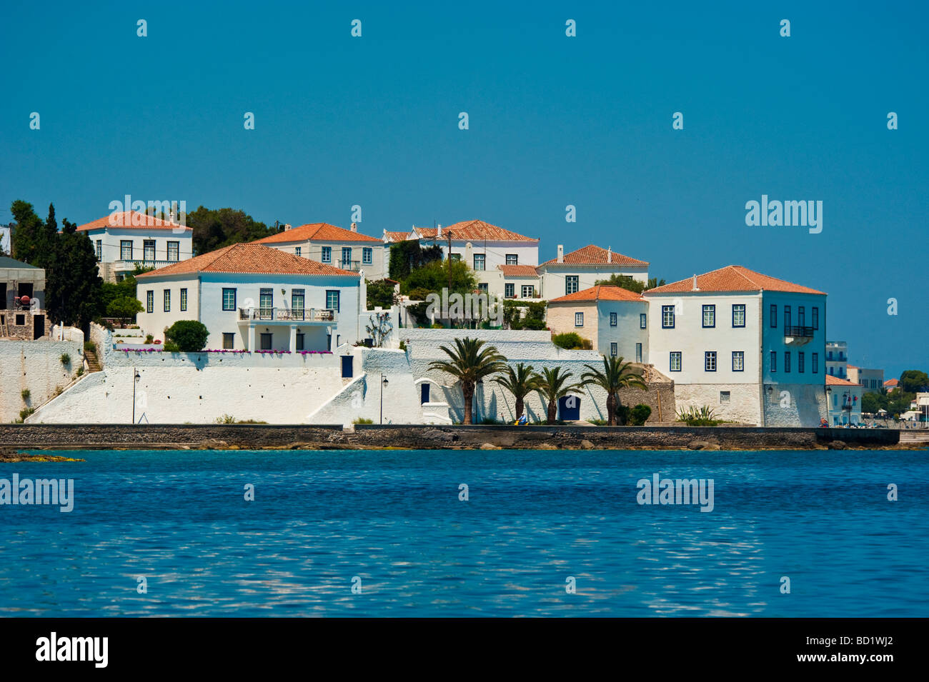 Houses along the coast at Spetses island Greece Saronic Golf Stock ...