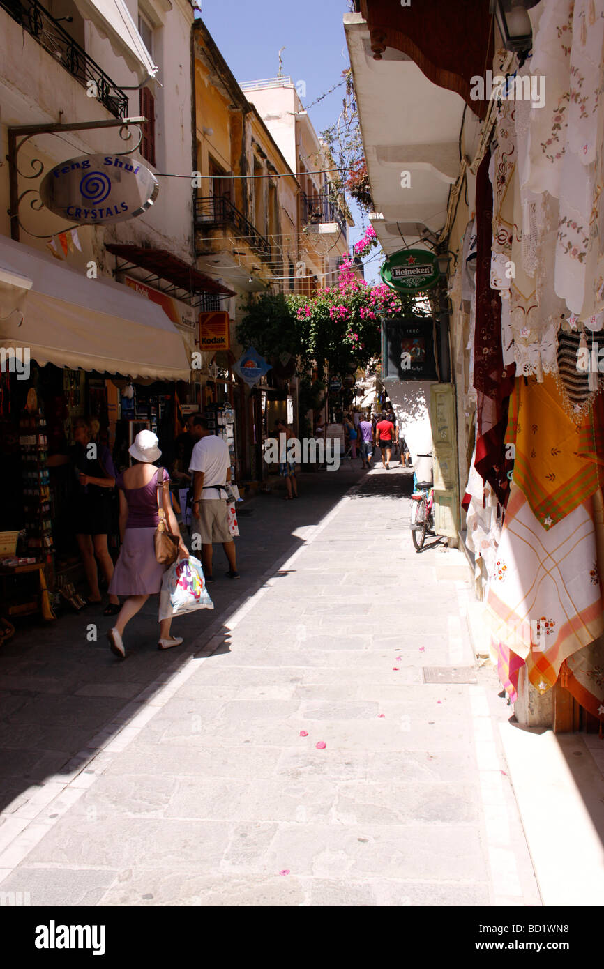 SHOPPING IN THE BACKSTREETS OF RETHYMNON TOWN ON THE GREEK ISLAND OF ...