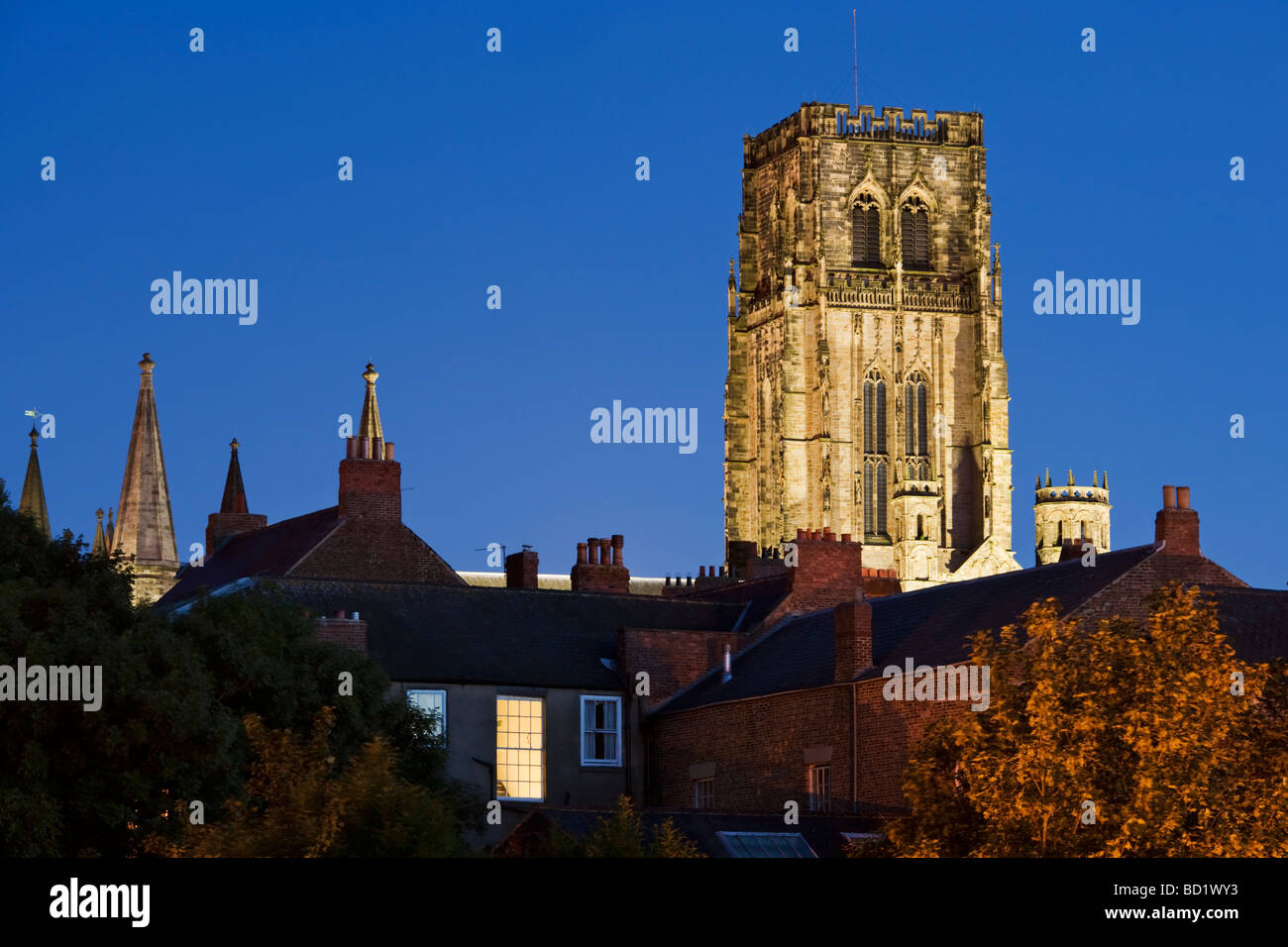 Durham Cathedral a UNESCO world heritage sight floodlit on a summer's ...