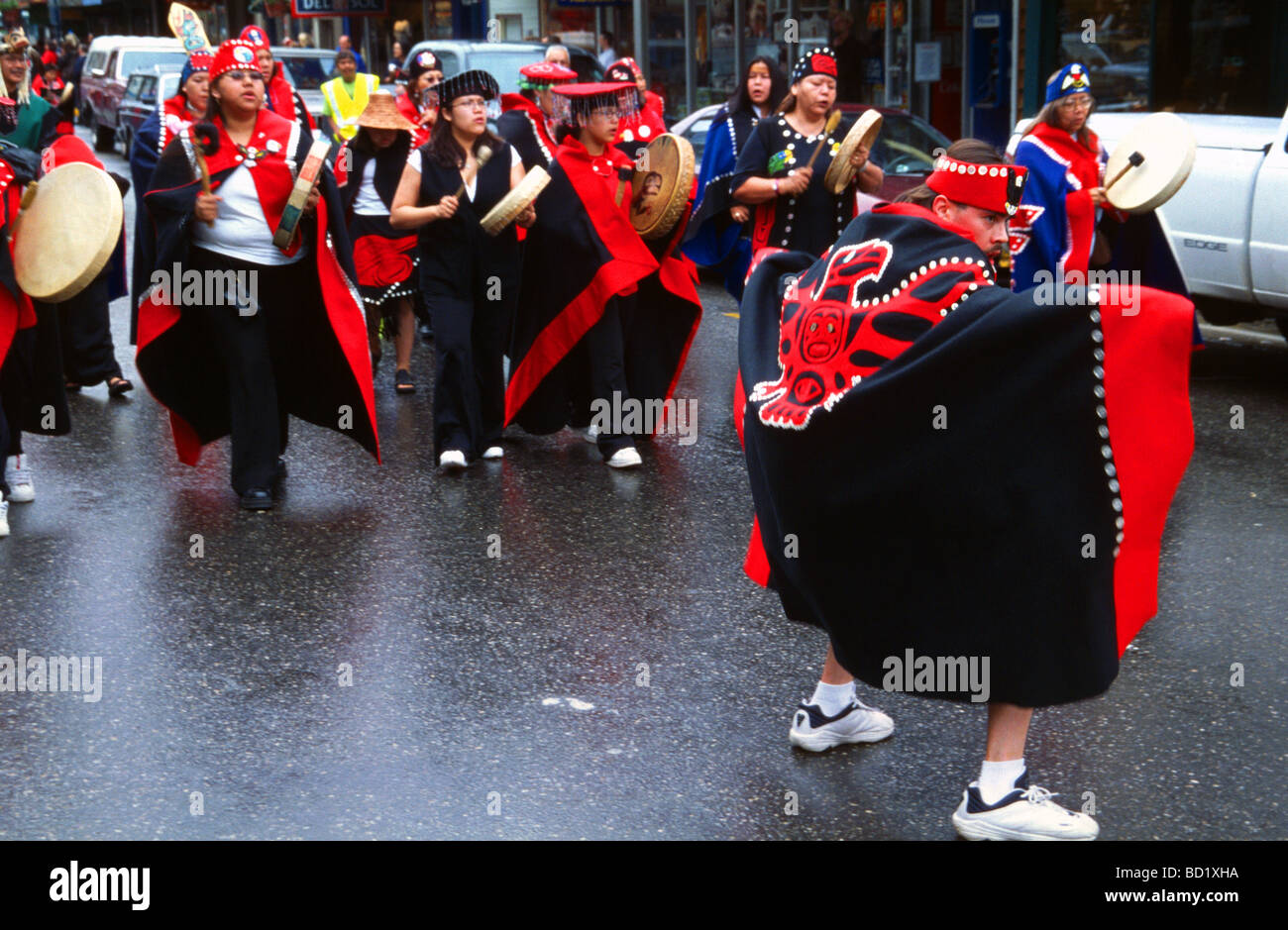 Native Alaskans parading through the streets of Juneau Alaska USA Stock ...