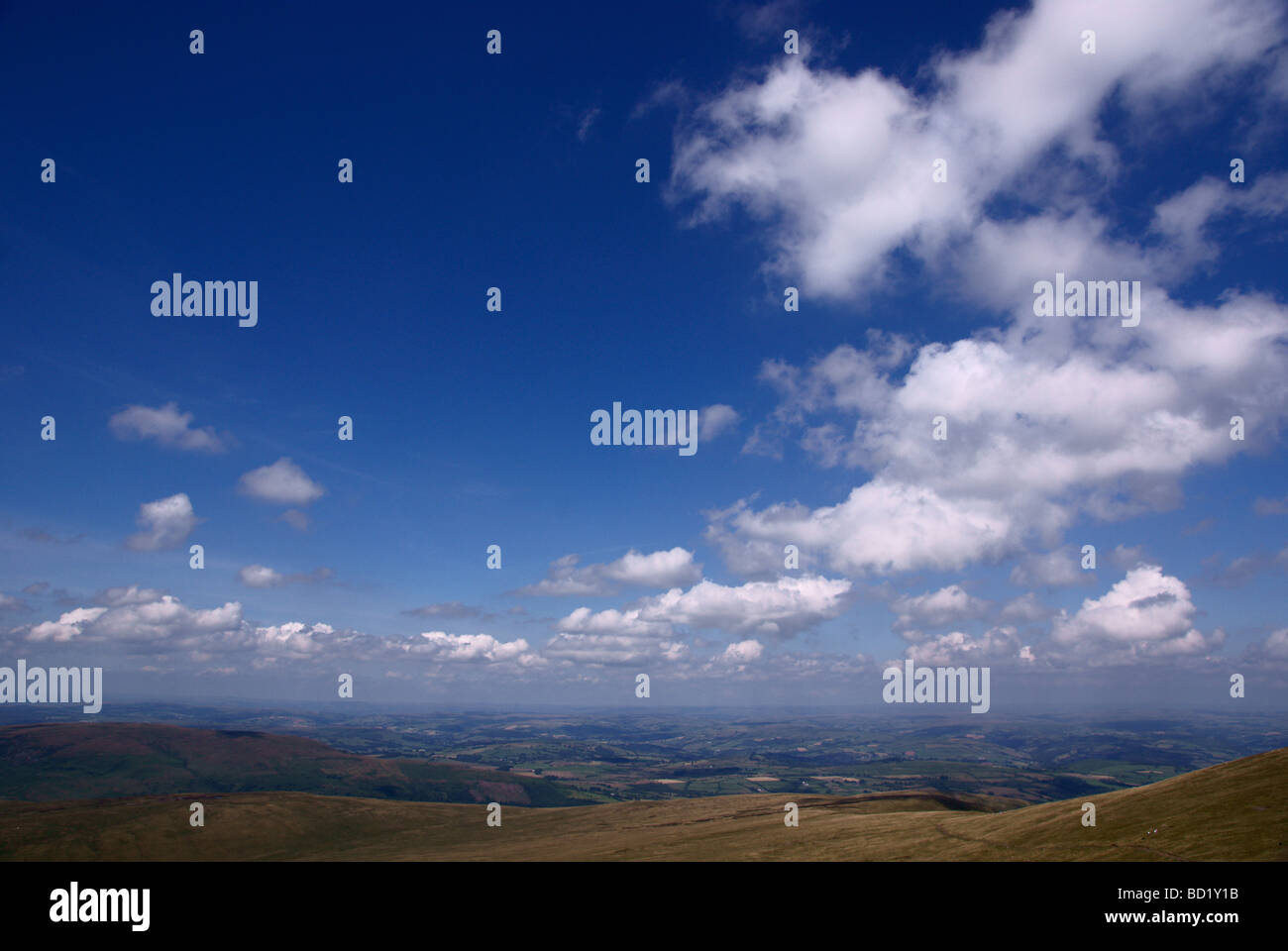 Looking North over the Usk Valley from Corn Du on the Brecon Beacons ...