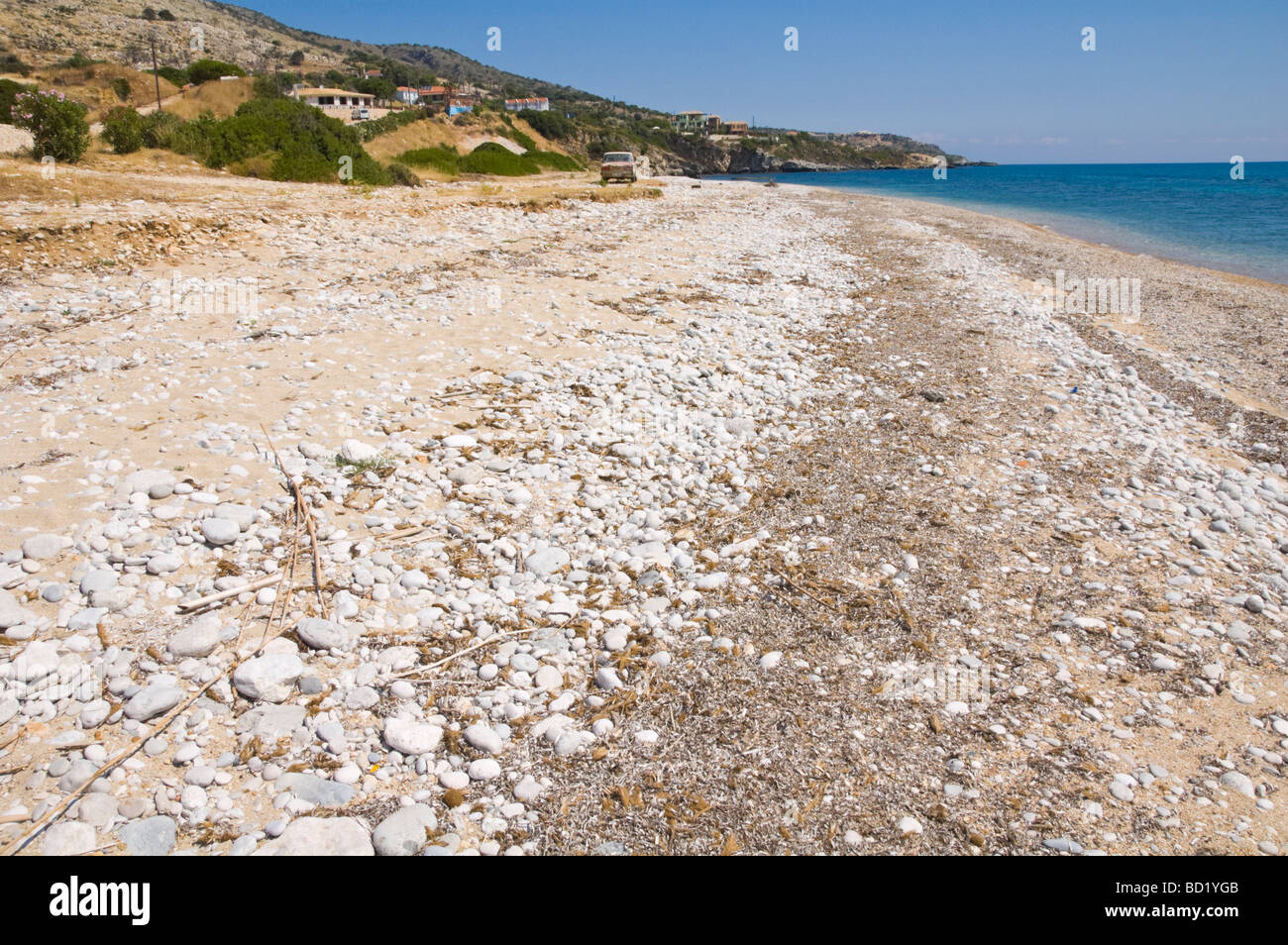 Pebble and shingle beach at Skala on the Greek island of Kefalonia ...