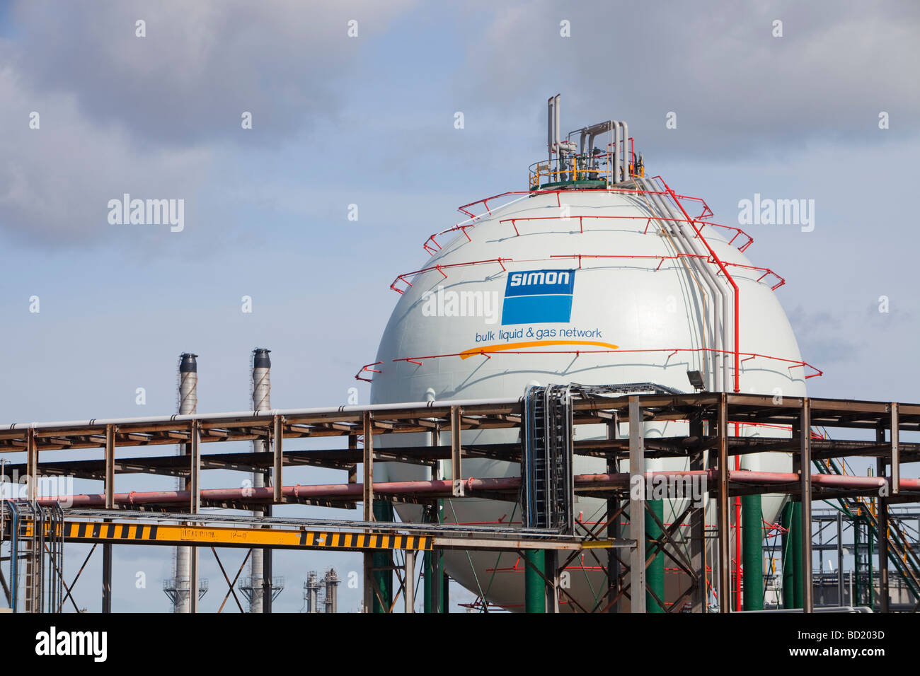 A gas storage vessel at a Petrochemical plant on Teeside North East UK ...