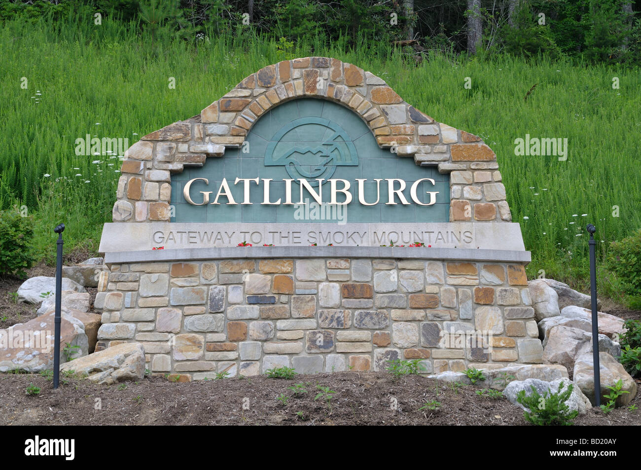 A fancy welcome to Gatlinburg sign on the Greenbrier side of Gatlinburg ...