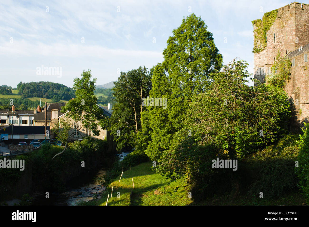 Brecon castle and town centre Stock Photo - Alamy