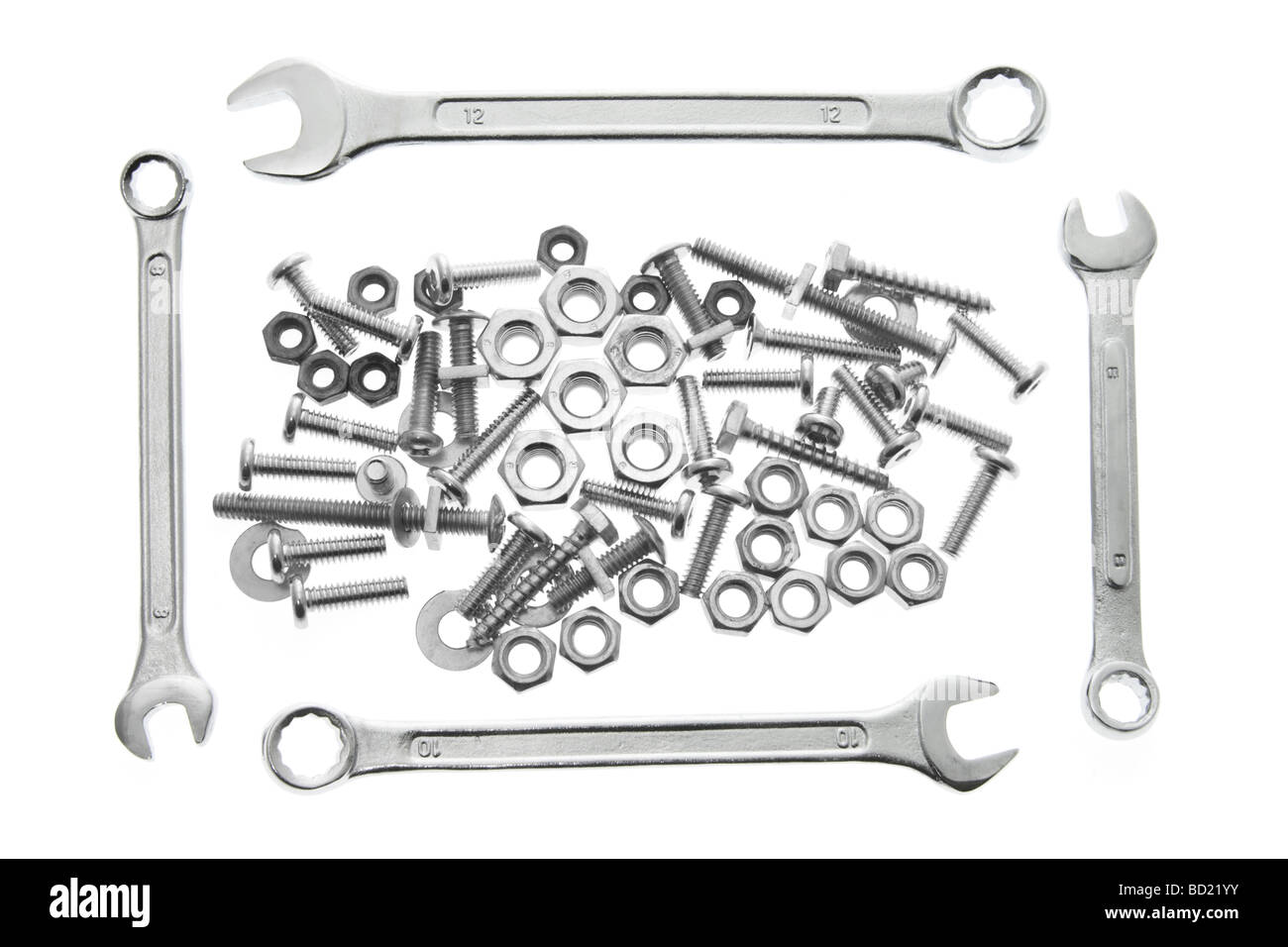 Spanners with Nuts and Bolts Stock Photo - Alamy