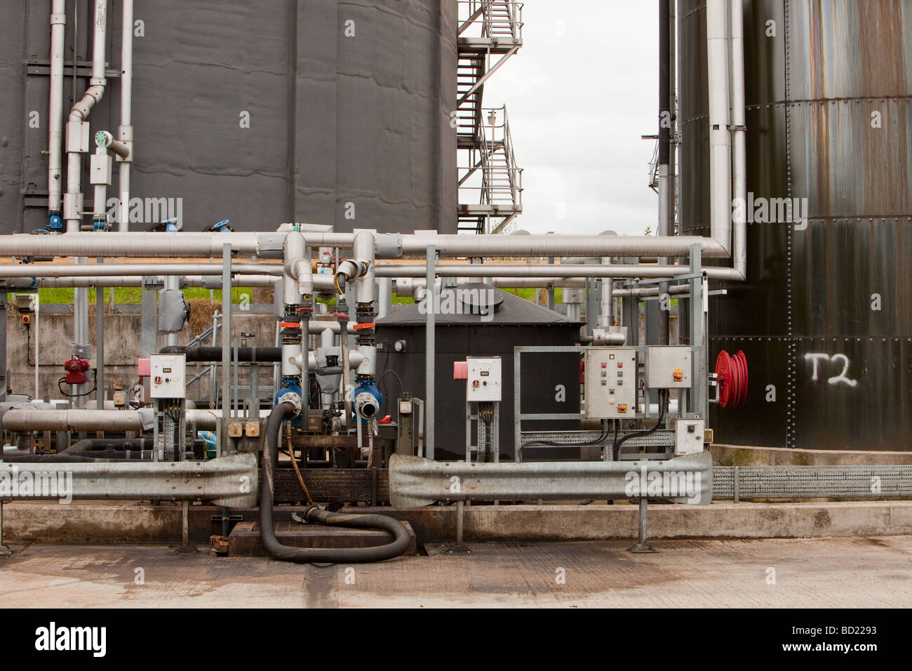 Biodigesters producing biogas at Daveyhulme sewage works in Manchester ...