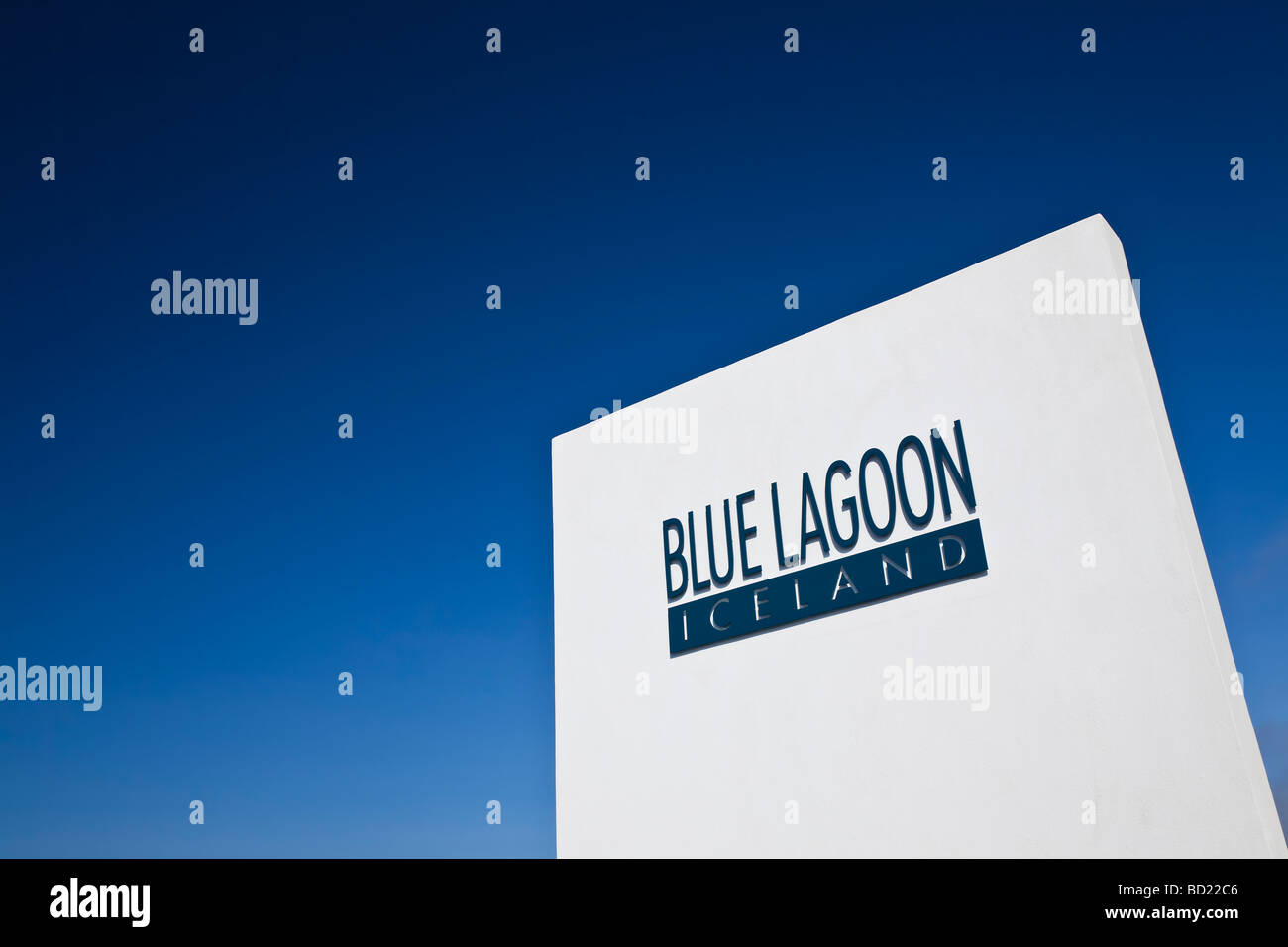 The sign for the Blue Lagoon geothermal health spa Grindavik Iceland ...