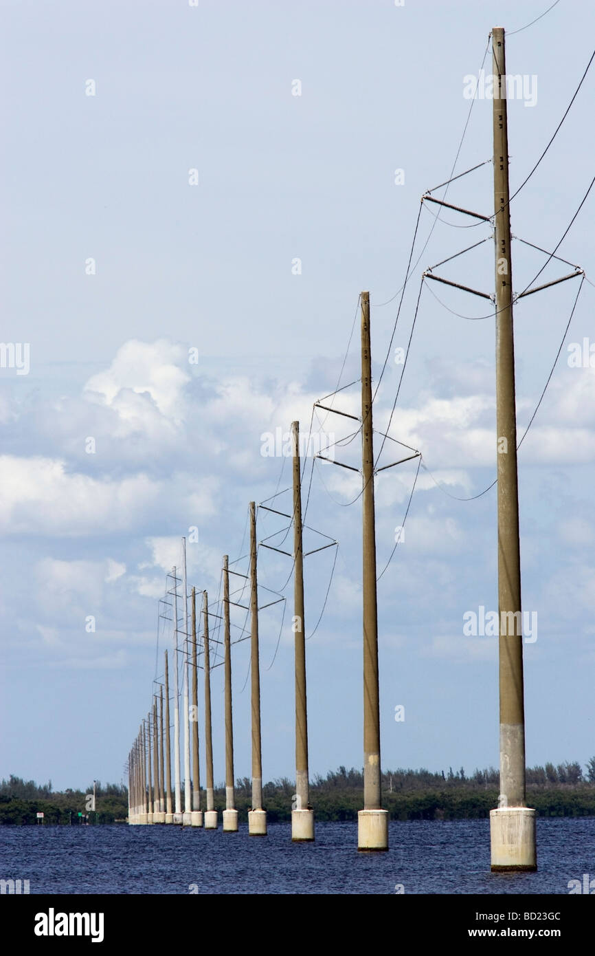 Power lines across the bay - Sanibel Island, Florida Stock Photo - Alamy