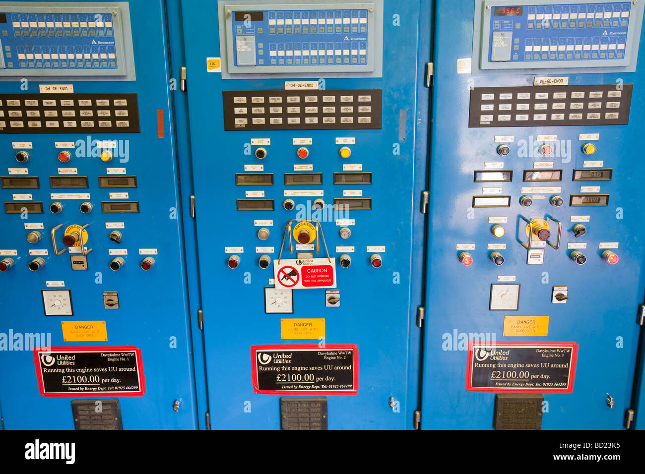 The control panels for the biogas biolers at Daveyhulme wastewater ...