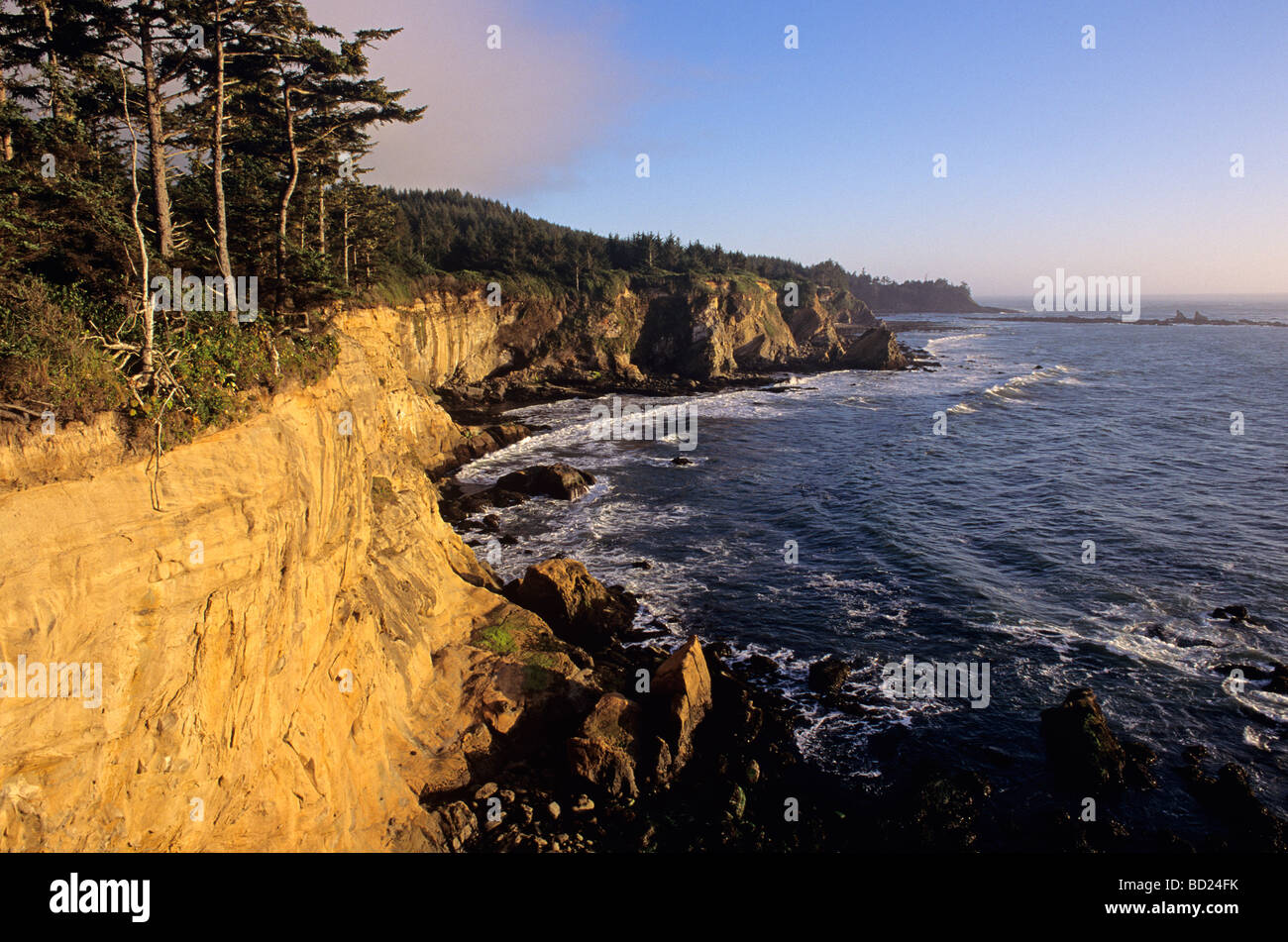 Southern Oregon Coast Shore Acres State Park sunset light on cliffs and ...