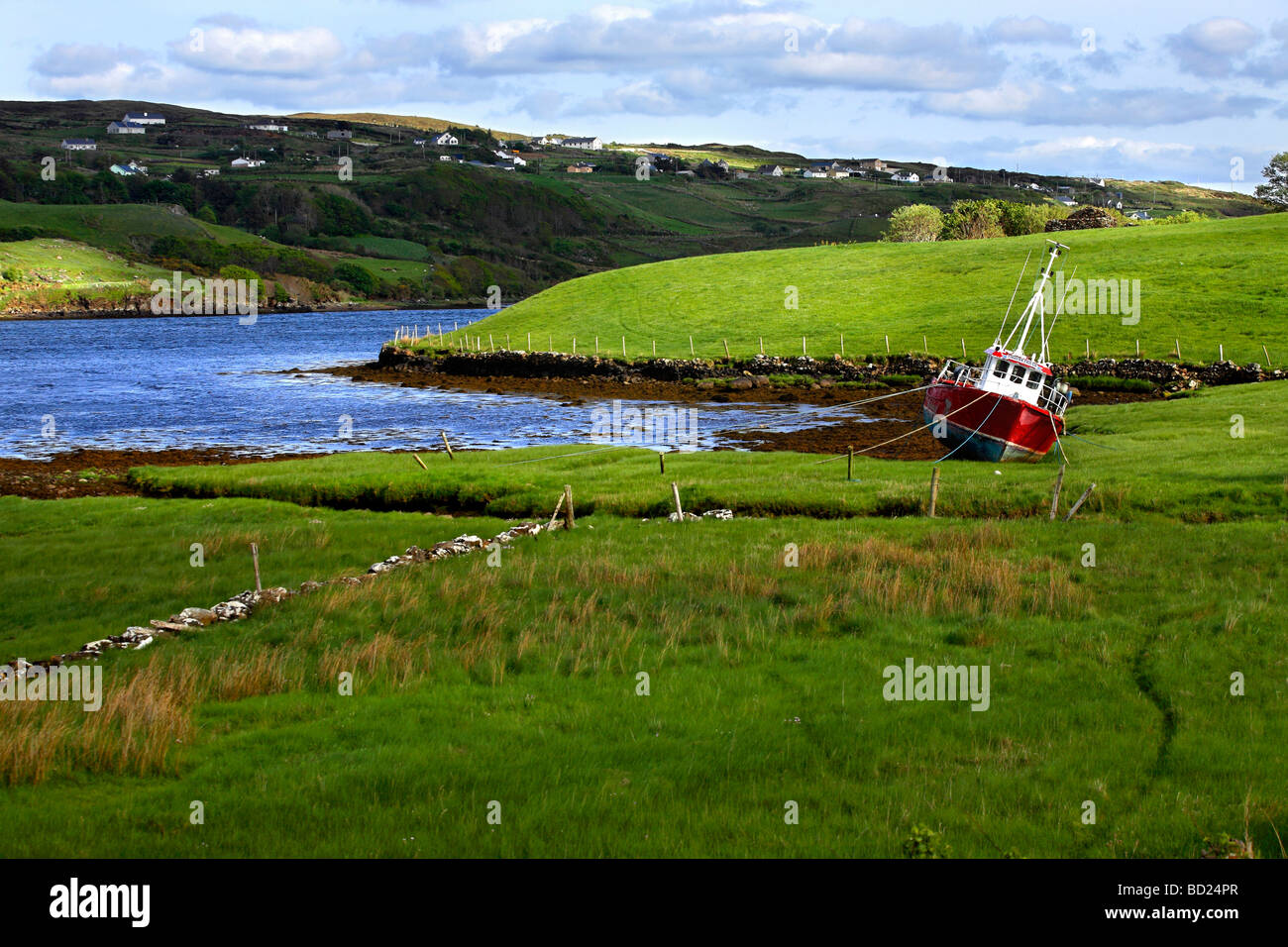 Small Boat at Low Tide Landscape Teelin County Donegal Ireland Stock ...