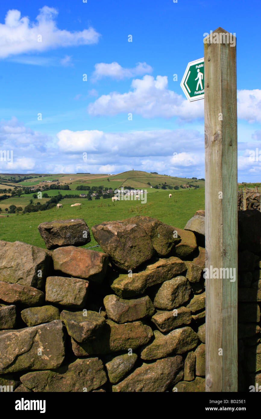 A footpath sign pointing towards Blacko tower in the borough of Pendle ...
