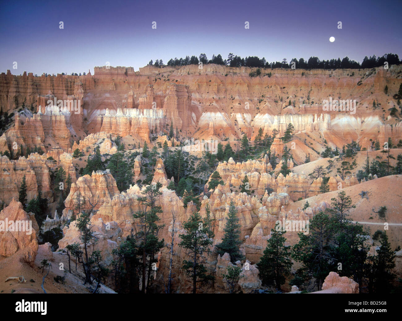 Sunrise in Bryce Canyon with Full Moon Setting Stock Photo - Alamy