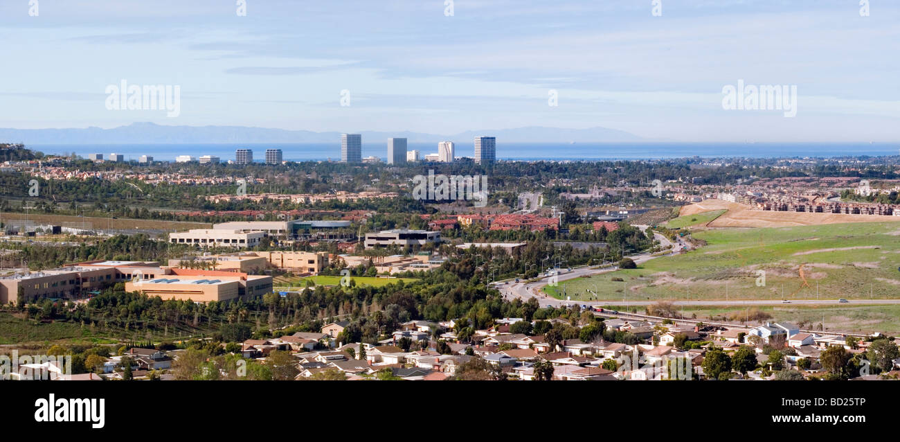 Aerial view of Turtle ridge and University of Irvine with Pacific ocean ...