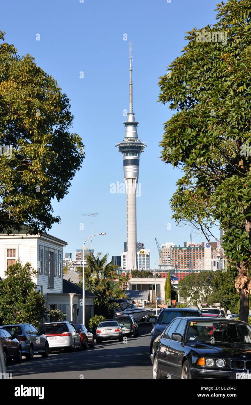 A view of the Auckland City Sky Tower from Saint Marys Bay Stock Photo ...