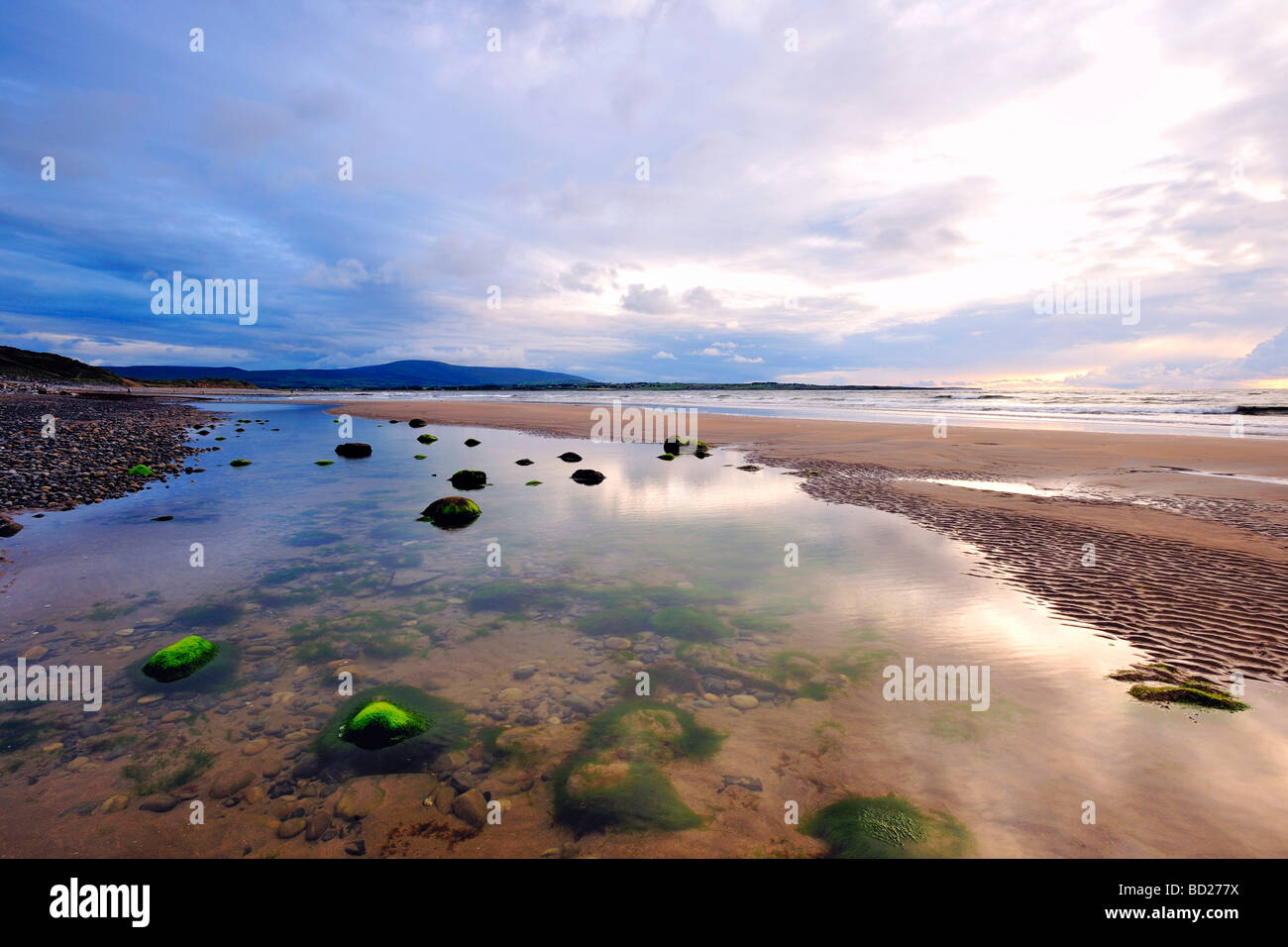 evening light illuminates beach and shoreline at Strandhill Co Sligo ...