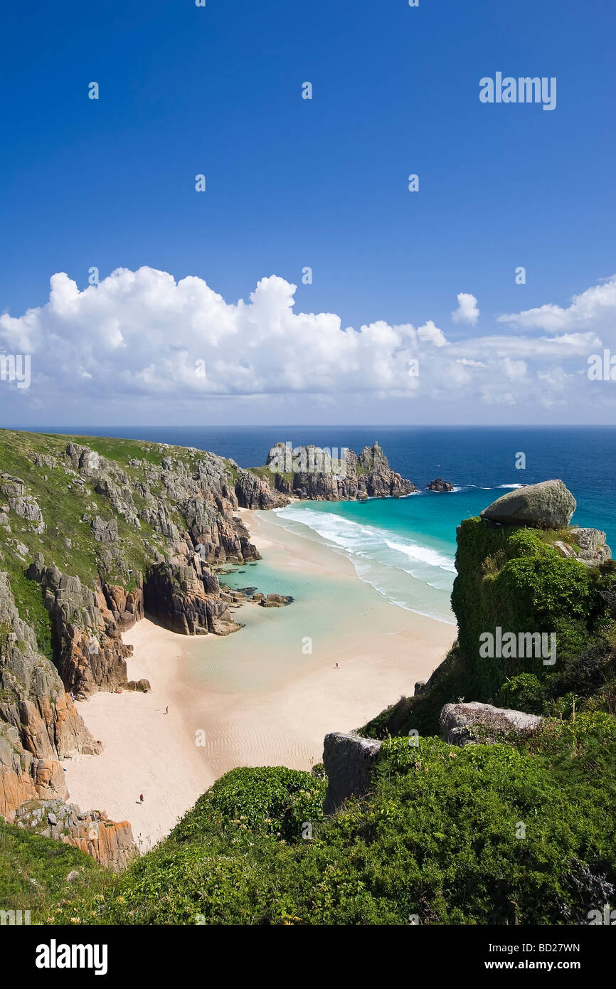 Treen Cliffs near Porthcurno to Logan Rock, West Cornwall Stock Photo ...