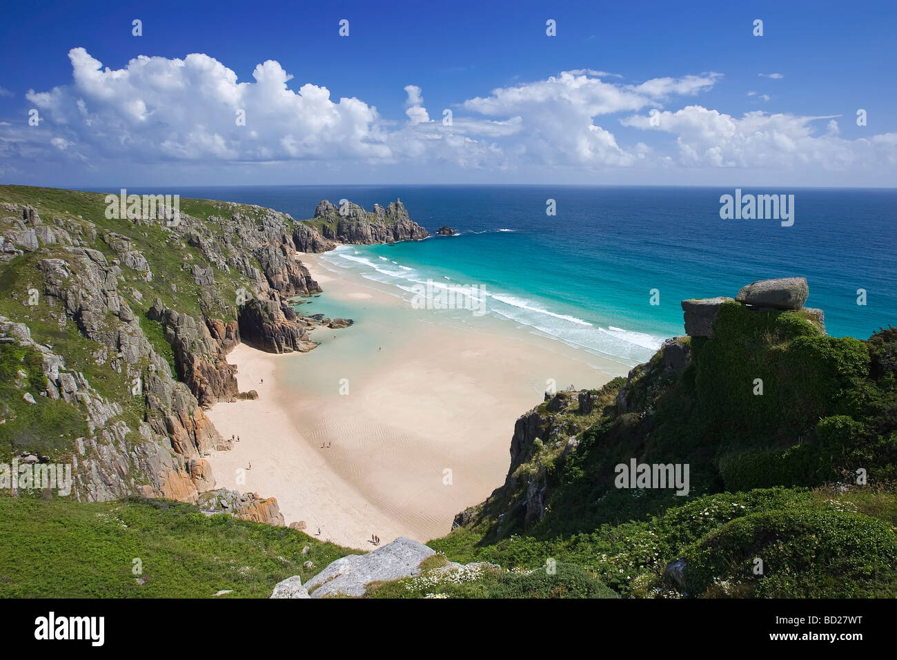Treen Cliffs near Porthcurno to Logan Rock, West Cornwall Stock Photo ...