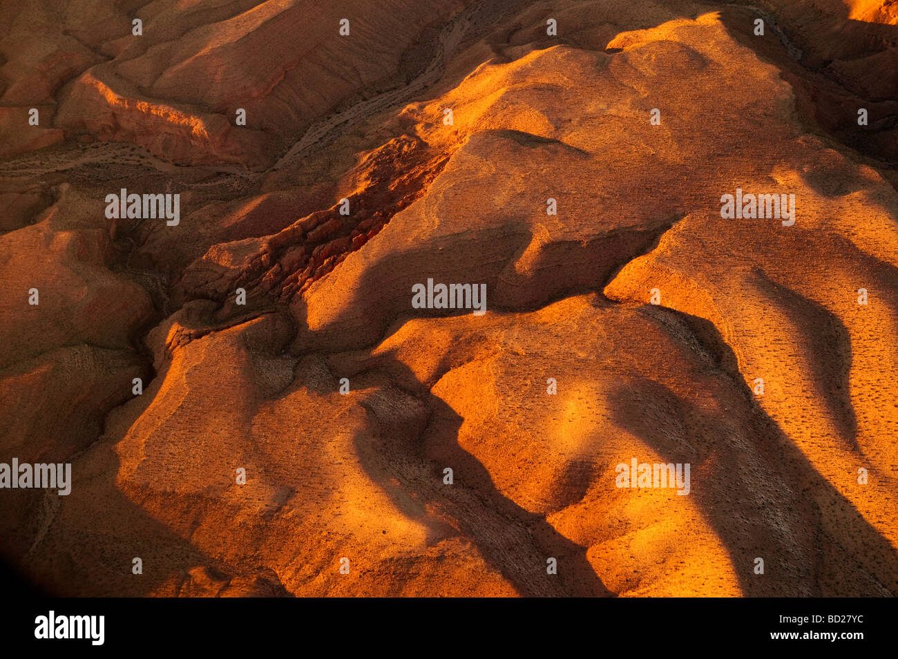 Nevada desert at sunset seen from 1000 feet aerial image showing ...