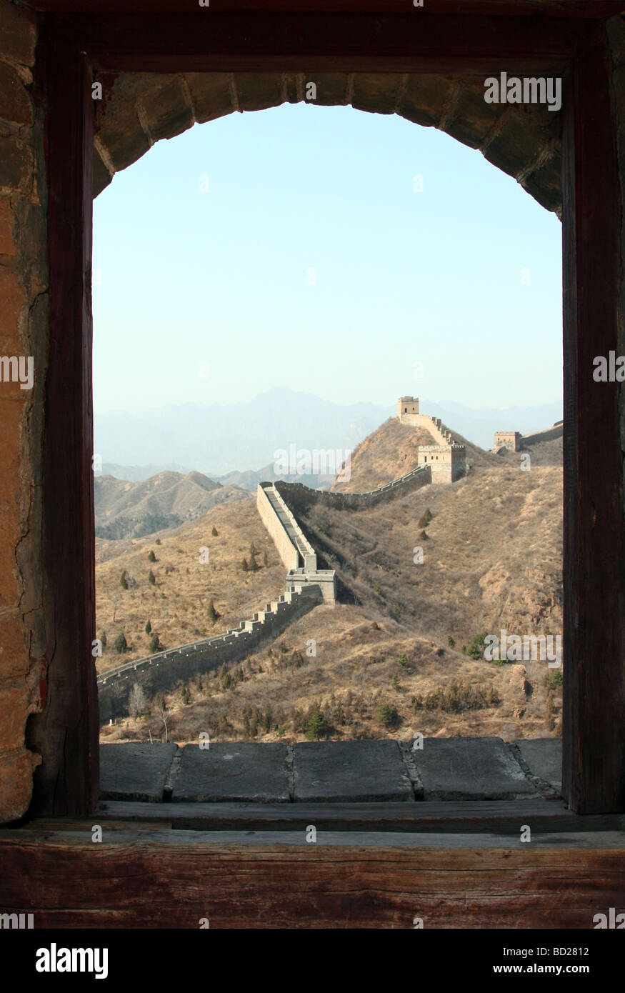 view through window of Wall, looking at other part of China Wall. photo ...