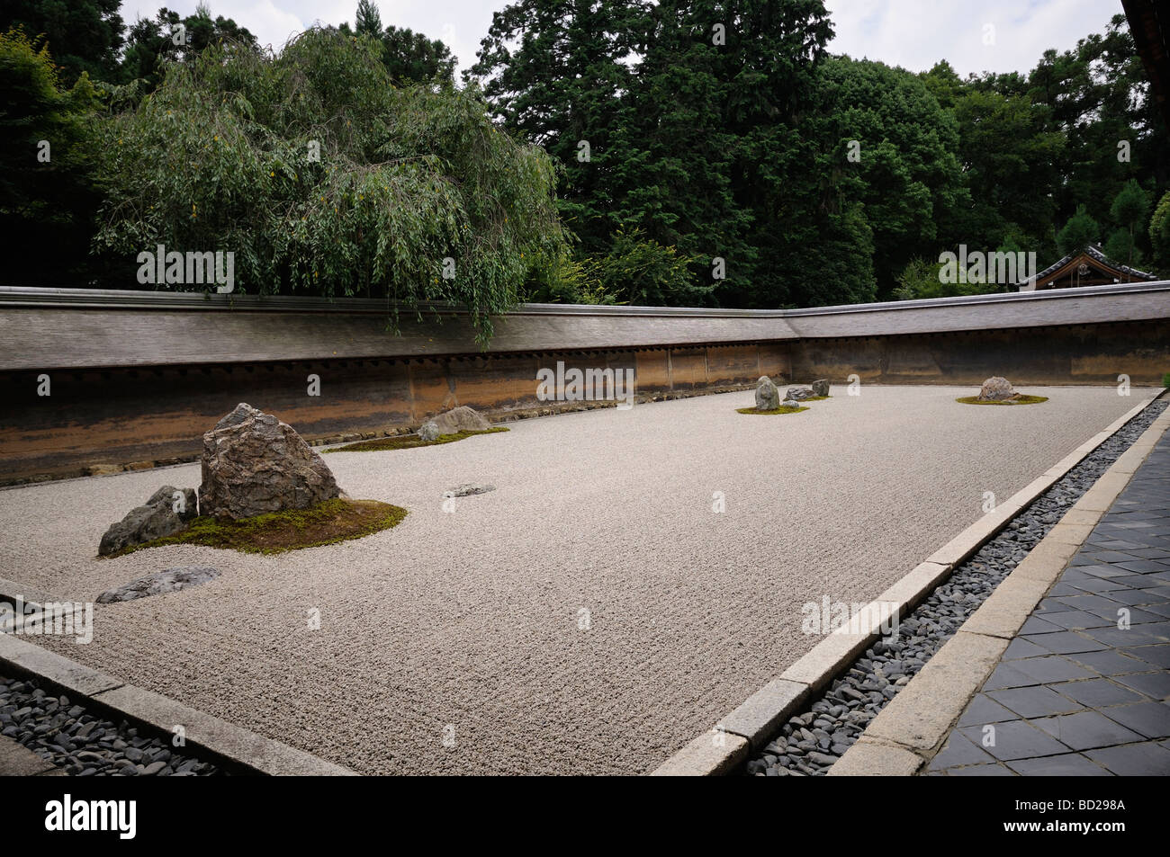 Karesansui (dry landscape) rock garden. Ryoan-ji (Temple of the ...