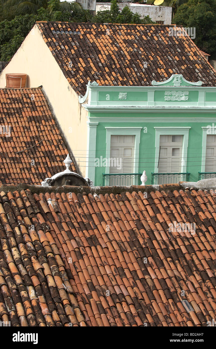 Tiled rooftops and green frontage Stock Photo - Alamy