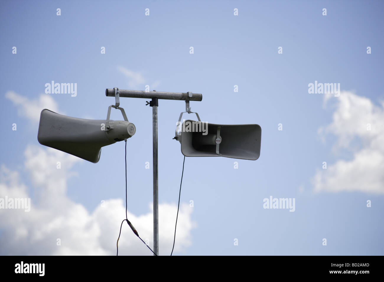 Public address system speaker,outdoors on a summers day uk Stock Photo ...